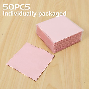 Hofun Jewelry Polishing Cloths, Silver Jewelry Cleaning Cloth, Tarnish Remover for Jewelry, 50 pcs, 3 * 3 inch, Pink