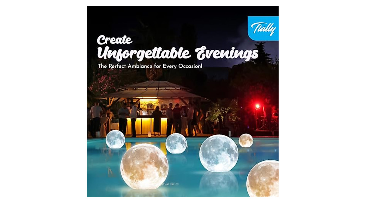 Full Moon Solar Floating Pool Lights - 14" LED Glow Balls