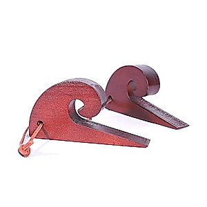 Bloomity Decorative Door Stopper, Wooden Door Wedge, Non-Slip Rubber Patches, Wave Shaped – Beech Wood - 2Pcs Set with Hanging Leather Strips