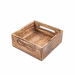 Samhita Square Burning Finish Mango Wood Napkin Holder For Restaurant Decor Kitchen Bar Accessories ( 7.5"x 7.5"x 2.75")