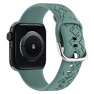 Mountain Range Engraved Silicone Band Compatible With Apple Watch 38mm 40mm 41mm for Women Men,Adventure Travel Gift Idea,Flying Bird Carved Soft Silicone Sport Wristband Replacement Strap with