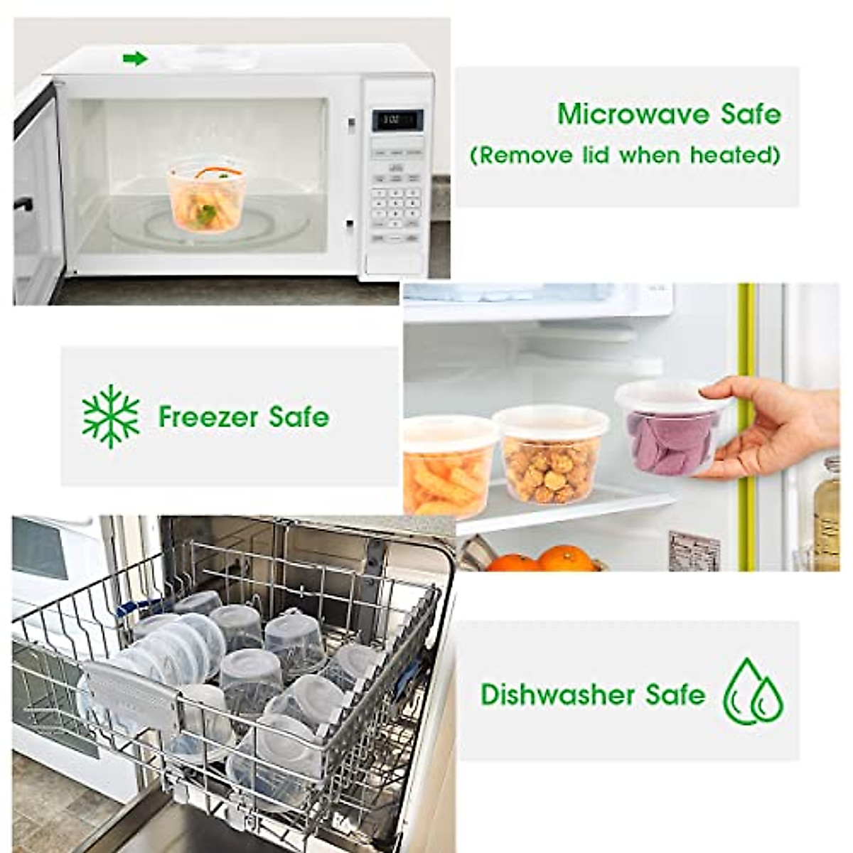 ZIZOTI [50 Pack,16oz] Combo Food Storage Containers with Lids, Airtight Deli Food Containers w 10 Spoons, BPA-Free Leakproof Takeout Meal Prep Dishwasher, Microwave, Freezer Safe