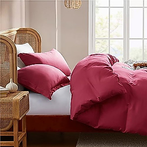Nestl Burgundy Red Duvet Cover Queen Size - Soft Double Brushed Queen Duvet Cover Set, 3 Piece, with Button Closure, 1 Duvet Cover 90x90 inches and 2 Pillow Shams