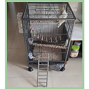 GEKMOR Parrot Ladder 9-Step Stainless Steel Rustproof Metal Nonskid Smooth Portable Bird Cage Ladder with Hooks Cockatiel Stand Ladder for Parrots Parakeets Cockatoos Lovebirds