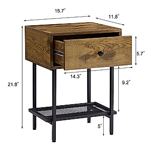 VECELO Nightstand with Drawer,End Side Table with Open Storage Shelf, for Living Room Bedroom Small Space,Rustic Brown, Set of Two