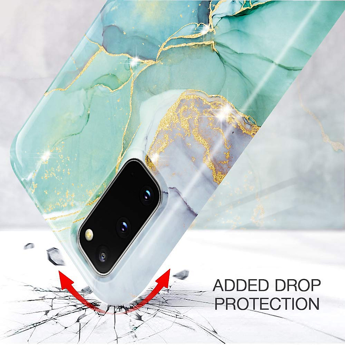 luolnh Galaxy S20 Marble Case - Shockproof Soft Silicone TPU Bumper Cover - Mint