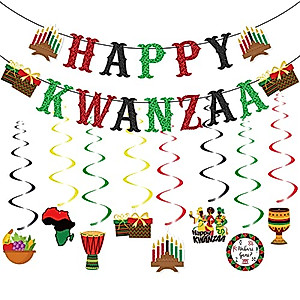 Happy Kwanzaa Banner Happy Kwanzaa Hanging Swirls for African Heritage Holiday Party Mantle Fireplace Home Decorations