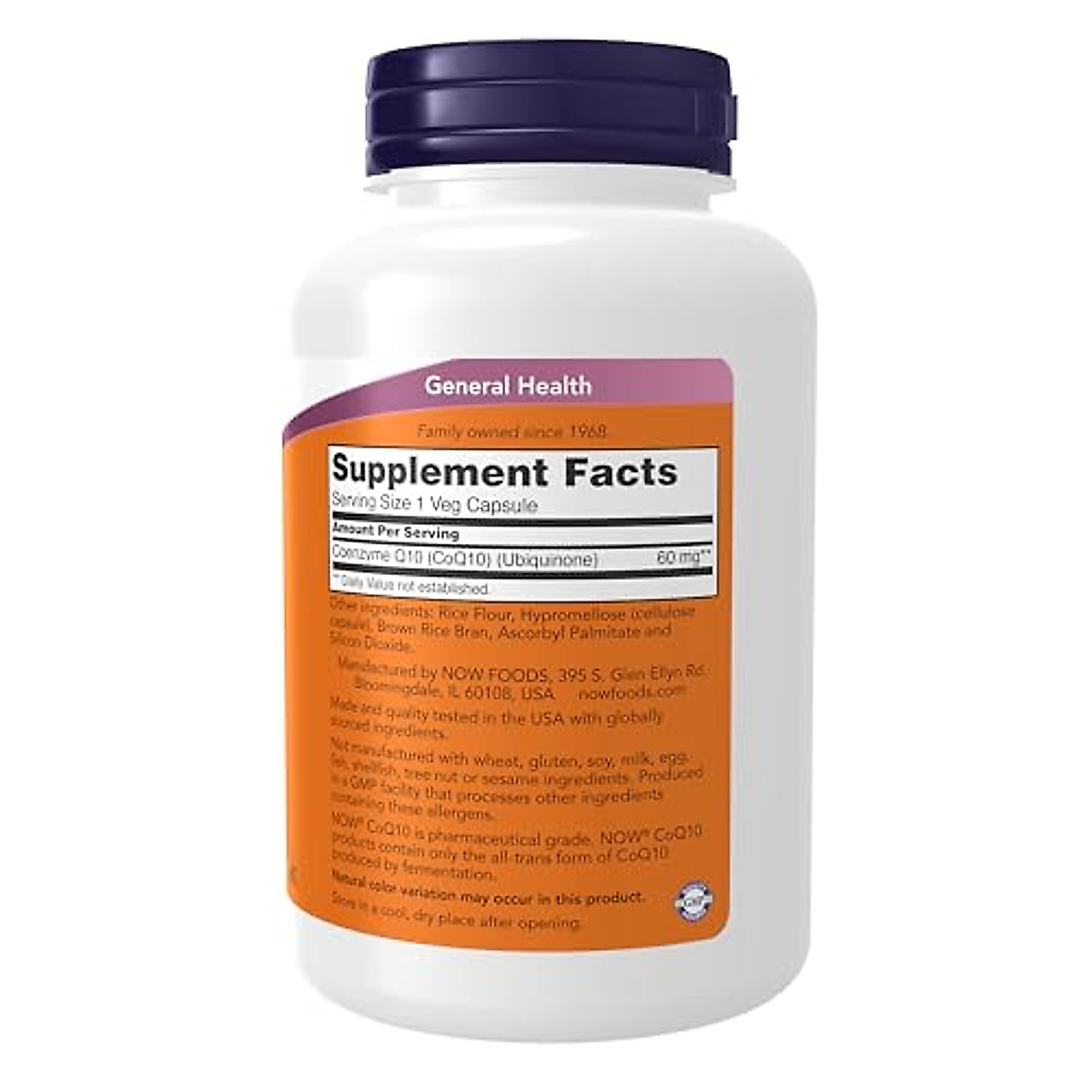 NOW Foods Supplements, CoQ10 60 mg, Pharmaceutical Grade, All-Trans Form of CoQ10 Produced by Fermentation, 180 Veg Capsules