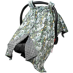 Baby Car Seat Canopy Cover - Bamboo Koala Bears with Grey Minky Dot
