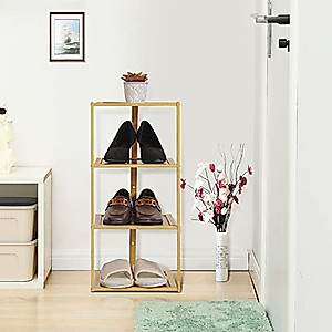 MoNiBloom Bamboo 4 Tier Narrow Shoe Rack Storage Space Saving Single Pairs Shoe Organizer for Small Spaces Corner Bedroom Hallway Entryway Balcony Patio for 6-10 Pairs, Natural