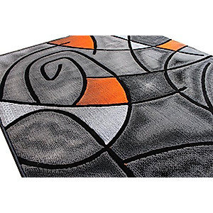 Masada Rugs, Modern Contemporary Area Rug, Orange Grey Black (5 Feet X 7 Feet)