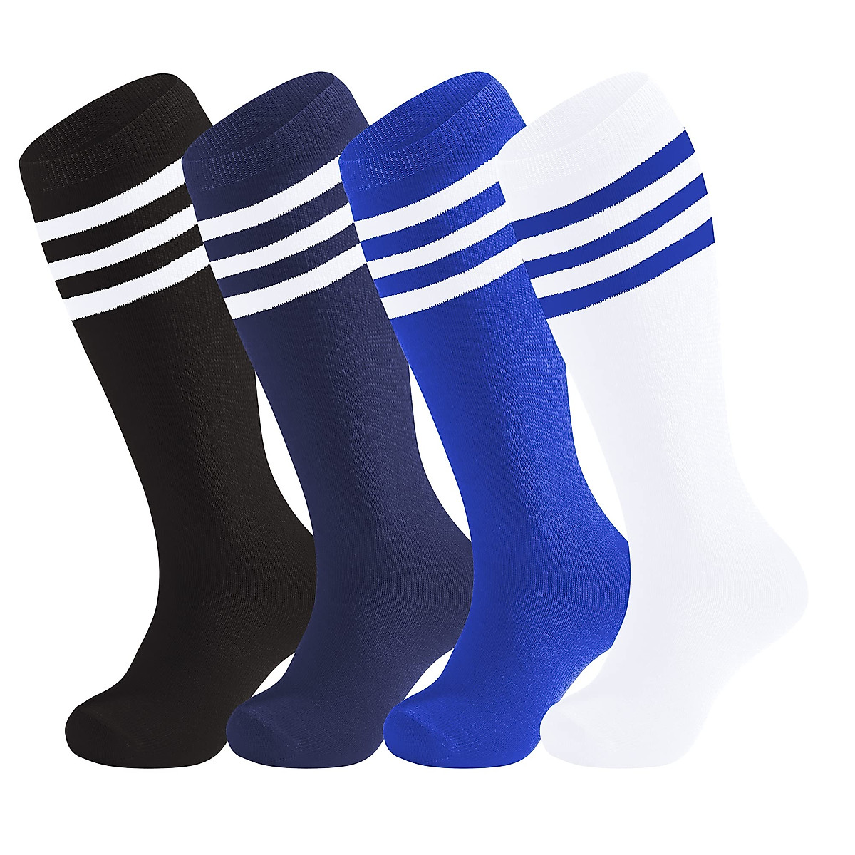 DOOVID Kids Toddler Soccer Socks Girls Boys Knee High Tube Socks Sport Uniform Stockings Black White, Navy, Royal Blue, White Blue