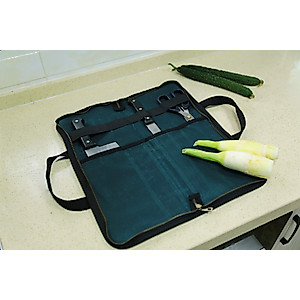 Chef's Travel Knife Case, Portable Knife Roll Bag For Men And Women, Waterproof Waxed Canvas, Strong Zipper, 5 Slots (Dark Green)