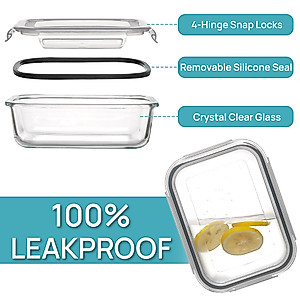 Vtopmart 5 Pack 35oz Glass Food Storage Containers with Lids, Meal Prep Containers, Airtight Reusable Lunch Container Set, Safe for Oven, Microwave, Freezer, and Dishwasher