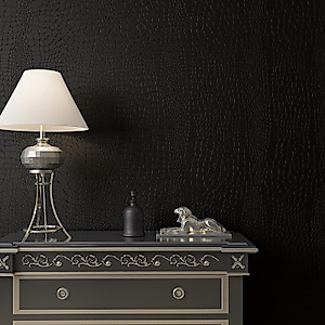 CHIHUT Lavish Black Crocodile Wallpaper Peel and Stick Wallpaper 30"x236" Wide Size Faux Alligator Textured Wallpaper Self Adhesive Removable Black Contact Paper for Bathroom Bedroom Walls Cabinets