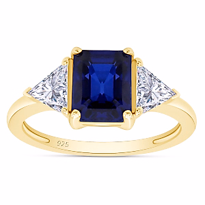 AFFY 14k Yellow Gold Over Sterling Silver Emerald Cut Blue Sapphire With Trillion White Topaz Ring Jewelry For Womens Ring Size-8