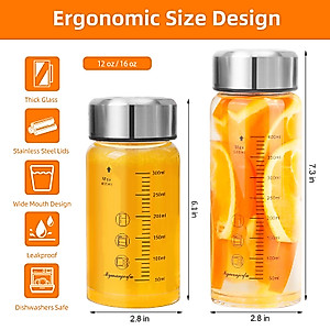 Glass Juice Bottles 12 oz - Wide Mouth Glass Water Bottles with Lids and Sleeve- for Juicing, Smoothies, Milk, Protein, Reusable, Stainless Steel Lids, Leak Proof, Shaker bottle (12oz/400ml)