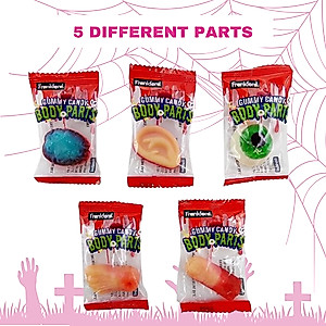 Gummy Candy Pack by Zombibites. Features One-13.2 Oz 50 Ct of Frankford's Body Parts Gummies Candies. Assorted Body Parts Candy for Halloween Gummies Candy. And a Free Zombibites Fridge Magnet!