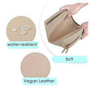 PU Leather Makeup Bag Travel Cosmetic Bag Organizer Make up Bag with Organization Pockets for Women (Large, Brown)