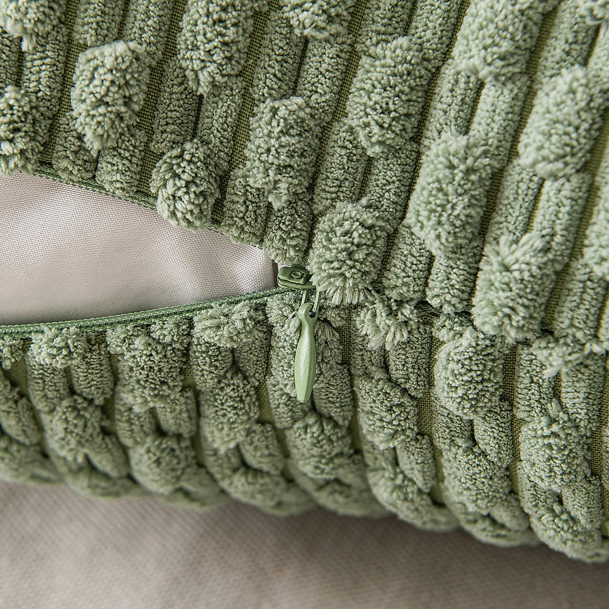 MIULEE Throw Pillow Covers Soft Corduroy Decorative Set of 2 Boho Striped Pillow Covers Pillowcases Farmhouse Home Decor for Couch Bed Sofa Living Room Spring 18x18 Inch Sage Green