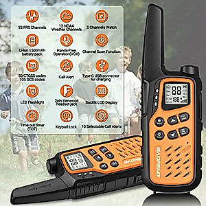 4Pack Rechargeable Baofeng MP25 FRS Walkie Talkies Long Range Walkie Talkies for Adults - Long Distance 2 Way Radios Walkie Talkies with Battery NOAA 2 in 1 Type-C Charger