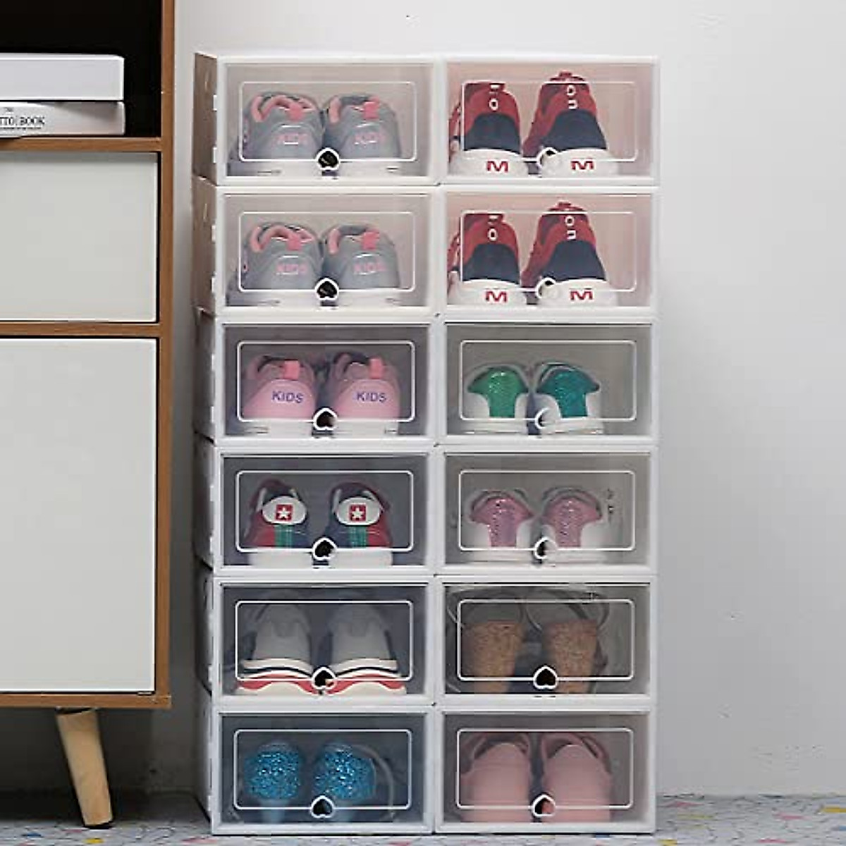 YWHGPI2014 Transparent shoe box 12pack (white) Shoes Organizers Plastic Thickened Foldable Dustproof Storage Box Combined Shoe Cabinet
