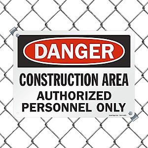 SmartSign - U9-1369-NP_10x14 "Danger - Construction Area, Authorized Personnel Only" Sign | 10" x 14" Plastic Black/Red on White