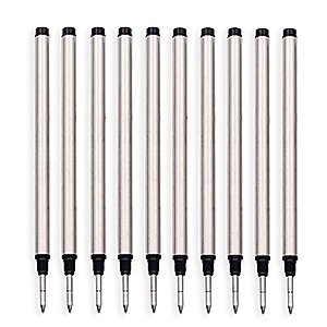 10 Pack Black, Spiral Roller Pen Refill, Replacement Roller Refill for Many Brand Name Pen. Threaded Rolling Ball Refills, 0.7mm Medium Point. 113mm (4.42”) x 6mm (0.24”)