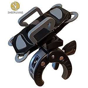 Stroller Phone Holder, Shopping Cart Phone Holder, Golf Cart Phone Holder, Bike Phone Mount, for Motorcycle, Scooter, ATV, Boat, Spin Bike, Bicycle Handlebar- Universal- iPhone, Cell Phone Clamp