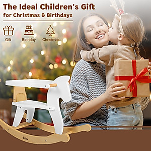 Belleur Wooden Rocking Horse for Toddler 1-3 Year Old, Baby Wood Ride-on Toys with Removable Fence for Indoor & Outdoor Activities, Boys & Girls Rocking Animal for Birthday Pink