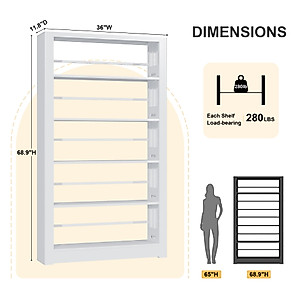 LyAosdFu Heavy Duty Metal Bookshelf, 5 Shelf Adjustable Bookcase, 69’’ Tall Modern Bookshelves, Open Book Shelf Organizer, Large Sturdy Book Case for Living Room, Library, Office, White Book Shelf