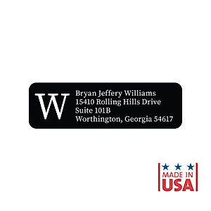 Simple Black Monogram Rolled Address Labels / 250 Personalized Return Address Labels/Designer Address Stickers in Elegant Plastic Dispenser