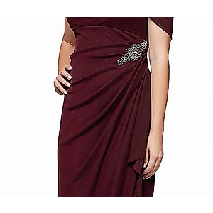 Alex Evenings Women's Long Cold Shoulder Dress, Mother of The Bride, Formal Events (Petite and Regular Sizes), Beaded Wine, 8