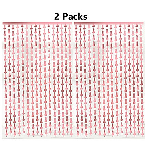 Bachelorette Party Decoration,2 Pack Rose Gold Fringe foil Curtains 3.3 x 6.6 ft