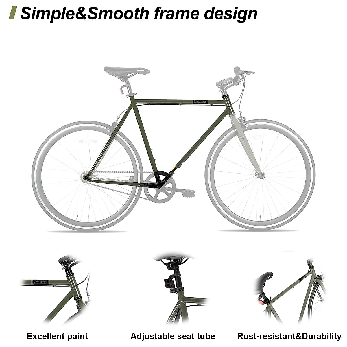 Hiland 700C Mens Road Race Bike, Single Speed Fixed Gear Womens Bicycle with Light Frame for Commuter, Adult Urban Hybrid Bike