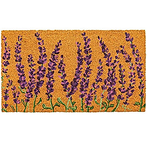 Juvale Floral Spring Coir Door Mat for Front Door, Entryway, 17x30 Lavender Flower Outdoor Welcome Mat for Garden, Garage, Patio, Home, Porch Decor, Coco Coir Doormat
