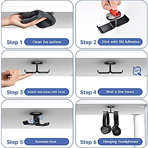 aceyoon Headphone Stand Hanger Under Desk Designed Aluminum Headphone Holder Hook 90° Rotatable Headsets Adhesive & Screws Universal Compatible with PC Gaming DJ Headsets