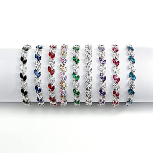 Me&Hz Blue Crystal Bracelet Silver Plated Leaf Bracelet Sapphire Birthstone Wedding Cubic Zirconia Tennis Bracelet for Women September Birthstone Bracelet Gift