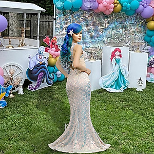 7JHH WIGS Long Wavy Costume Wigs Cosplay Mermaid wig for Women Halloween Party Used High Temperature Heat Resistant Fiber Natural Hairline Cos I Love Lucy Wig (28in, Blue Purple Mermaid Ombre Wig)