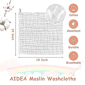 AIDEA Baby Muslin Washcloths-10 Pack, 100% Cotton Washcloth, Newborn Essentials, Soft Baby Washcloths, Absorbent Baby Towel, Bath Face Towels, Burp Cloths, Rags for Newborn, Baby Gifts-White 10" X10"