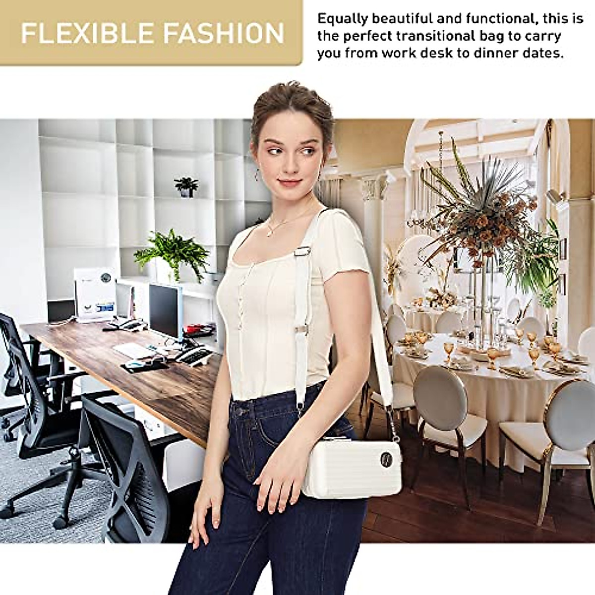 Aestoria Hardshell White Clutch Purses for Women, Adjustable Leather Strap with Light Weight & High Resistance Polycarbonate Clutch Bag, Cross Body White Clutches for Women, Carteras De Mujer