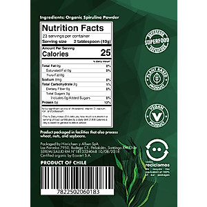 BROTA SUPERFOODS Spirulina Powder – Superfood – Vitamin B, Chlorophyll and Protein - Perfect for Smoothies – Premium Quality Energy Powder