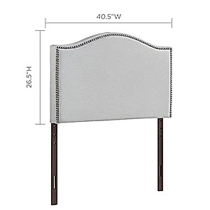 Modway Curl Linen Fabric Upholstered Twin Headboard with Nailhead Trim and Curved Shape, Sky Gray