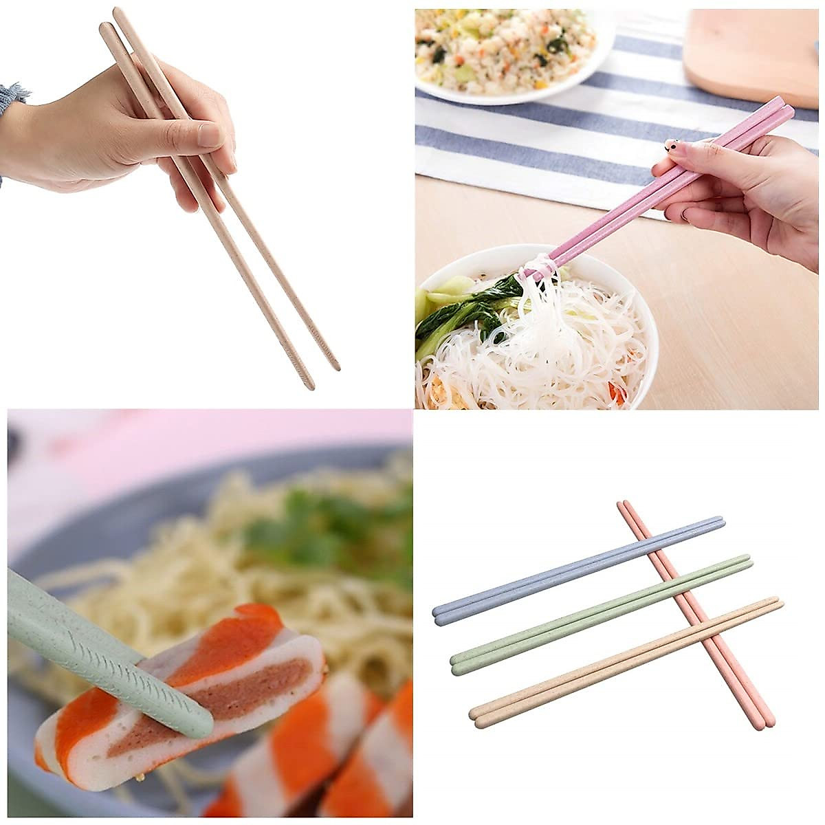 8 Pairs Reusable Chopsticks Dishwasher Safe, ECO-Friendly Wheat Straw Chinese Chopsticks Alternative to Wooden Plastic Bamboo (4 Colors)