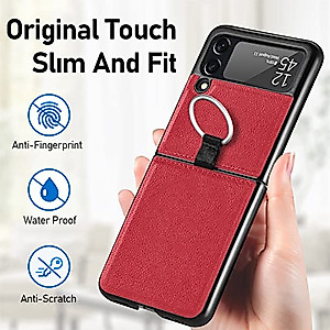 Samsung Galaxy Z Flip 3 Phone Case, PU Leather Protective Cover with Ring Strap Shockproof Lightweight Smartphone Protector Case for Samsung Galaxy Z Flip 3 ZH Red