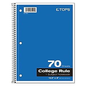 Oxford Spiral Notebook, 1-Subject, College Ruled Paper, 70 Sheets, Color May Vary, 1/Notebook (65021) (Pack of 1)