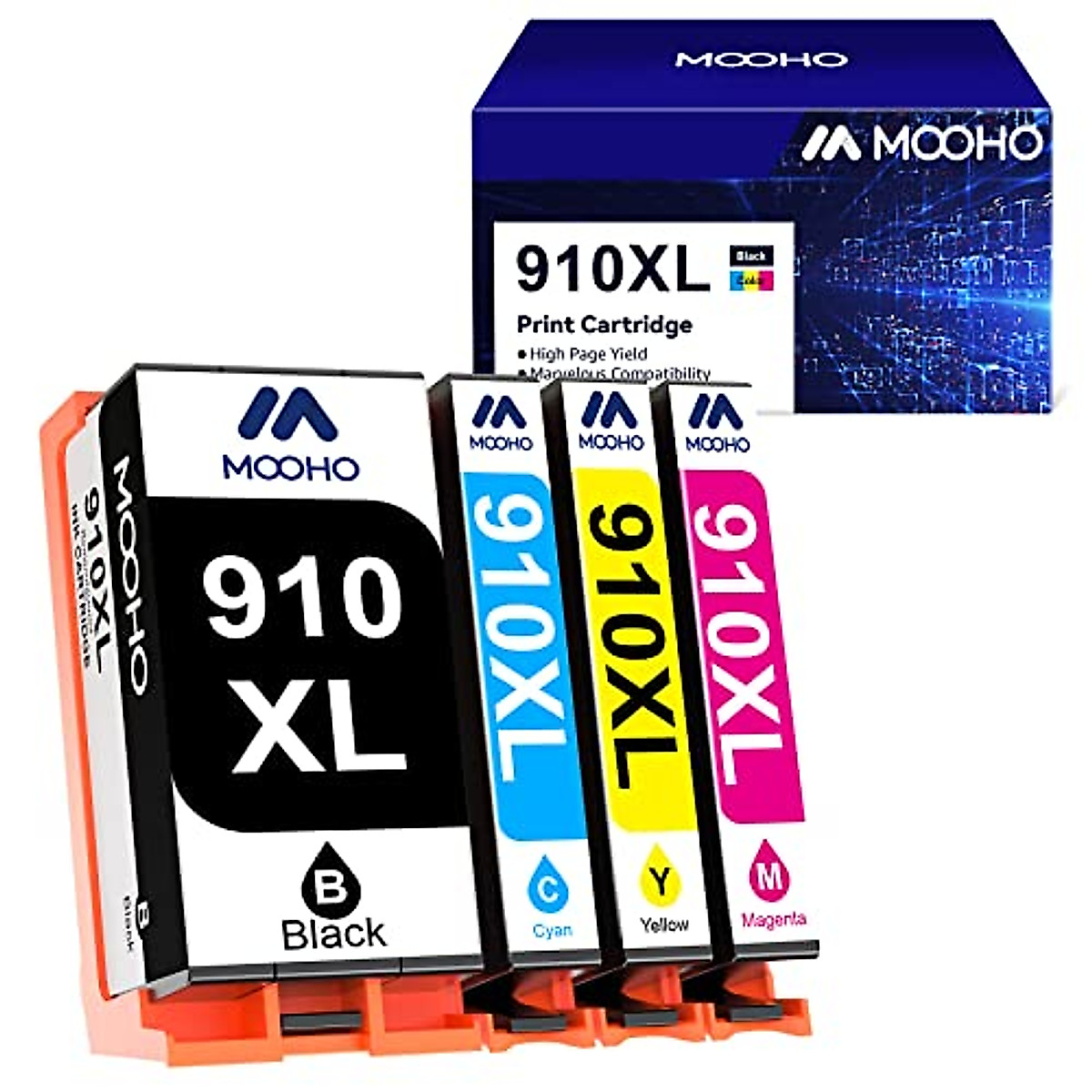 Mooho 910XL Ink Cartridges Replacement Compatible for HP 910 910 XL Ink Compatible with OfficeJet 8025 8035 8020 8022 8028 8015 for 910XL Ink Cartridges Combo Pack (4 Pack)