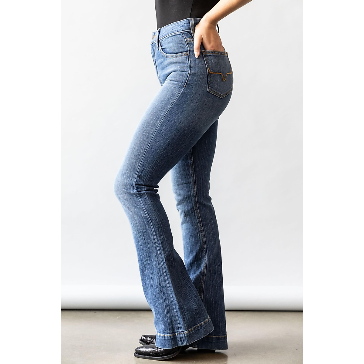 Kimes Ranch Women's Jennifer Casual Durable Western Ultra-High Rise & Wide Flare Leg Mid Wash Denim Jeans, 8-34