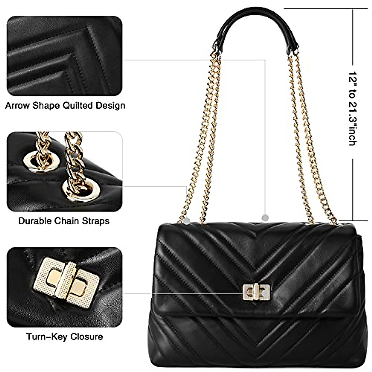 BOSTANTEN Women’s Quilted Shoulder Handbag Designer Crossbody Bag Leather Luxury Chain Clutch Purses