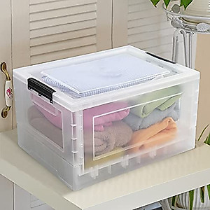 Idomy 30 L Plastic Collapsible Storage Box, Folding Storage Box, Clear, 2-Pack